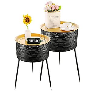 JEROAL Round Side Table Set of 2, End Table with Durable Iron Legs Support, Small Side Accent Table with Storage for Living Room Bedroom Outdoor and Small Space, Easy Assembly.
