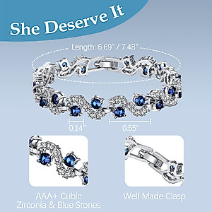Feraco Blue Tennis Cubic Zirconia Bracelet for Mom Daughter Womens Classic 14K Plated Sapphire Bangle Crystal Valentine's Day Jewelry Gifts