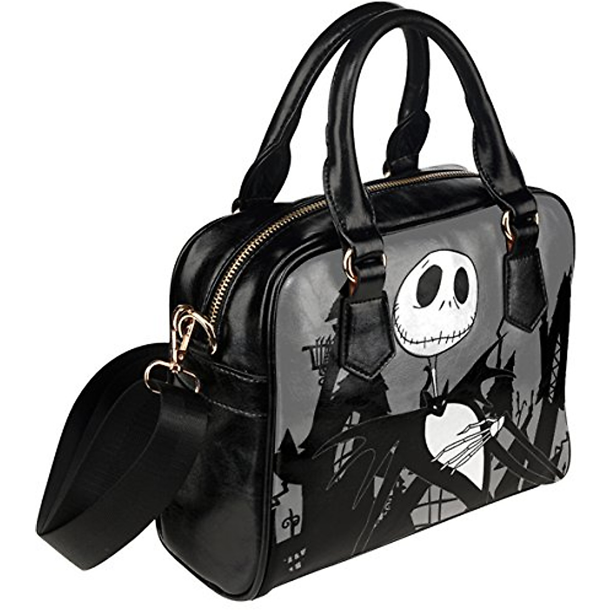 Women Crossbody Shoulder Top-handle Bags Shell Handbag with Jack Skellington Pattern