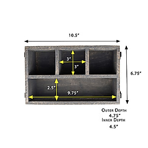 GoCraft Flatware Caddy with 4 Compartments, Cutlery Holder, Silverware Condiment Organizer with Napkin Holder for Kitchen, Dining, Picnics, Grey Washed Mango Wood Caddy with Metal Handles