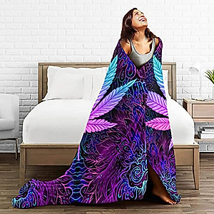 Colourful Weeds Leaves Blanket Throw Blanket Lightweight Microfiber Blankets for Bed Couch Sofa Blanket Quilt 50"X40"