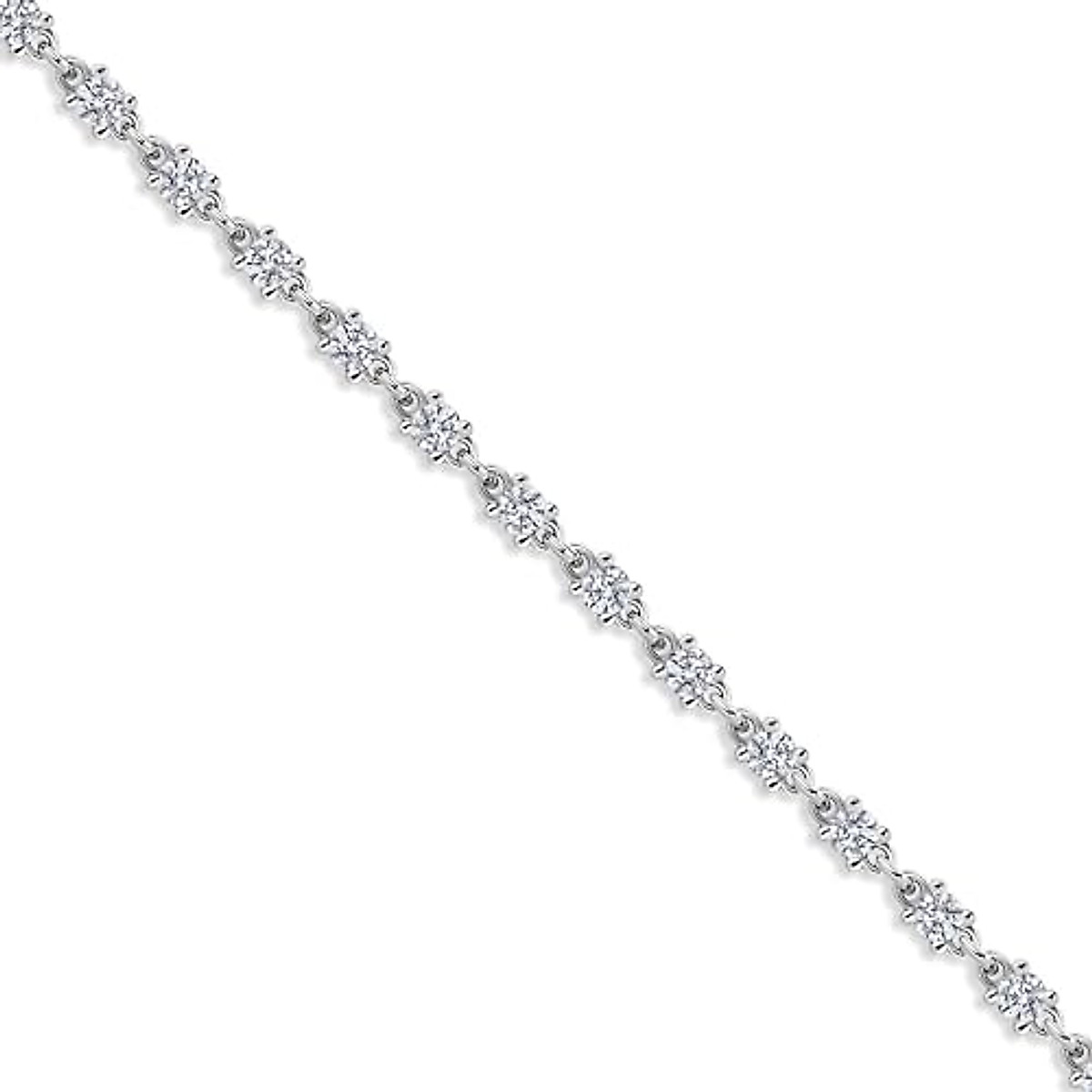Gem Stone King White Moissanite Tennis Bracelet For Women in 925 Sterling Silver | 1.76 Cttw | Round 2.5MM | 7 Inch