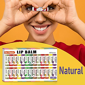 AZEN 24 Pack Lip Balm Stocking, Natural Lip Balm Bulk, Moisturizing Lip Balm for Dry Lips
