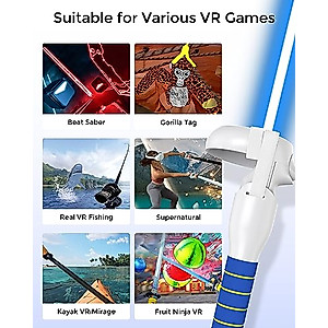 Amavasion 2 in 1 Long Arms & Handle Attachments Compatible with Meta/Oculus Quest 2 Hand Controllers,Extension Grips Compatible with Gorilla Tag/Beat Saber/Golf/More VR Games-Blue/Blue