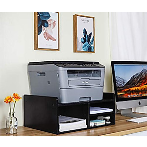 PAG Monitor Printer Stand Computer Riser with Storage Wood Desk Organizer for Home/Office, 2-Tier, Black