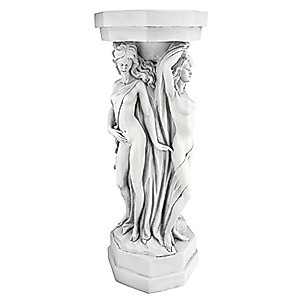 Design Toscano Column of Maenads Women Indoor/Outdoor Sculptural Display Pedestal Plant Stand, 28 inches tall, Cast Stone Resin, Antique Stone Finish