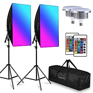 LED Softbox Lighting Kit, Zingbabu 20'' x28'' RGB Softbox Kit with 3200-6000K Led Bulb and Lighting Stand for YouTube Video Photography