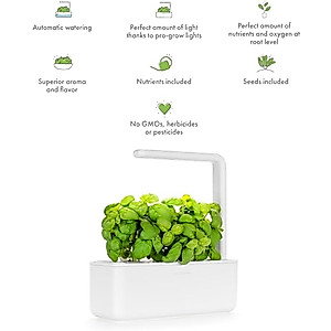 Click & Grow Indoor Herb Garden Kit with Grow Light | Smart Garden for Home Kitchen Windowsill | Easier Than Hydroponics Growing System | Vegetable Gardening Starter (3 Basil Pods Included), White