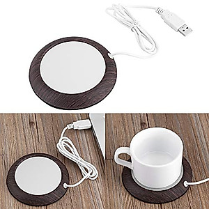 GOTOTOP Coffee Mug Warmer Heated Coaster USB Cup Warmer Heat Beverage Mug Mat Office Tea Coffee Heater Pad Dark Wood Grain 5W 5V (Dark Wooden Grain)