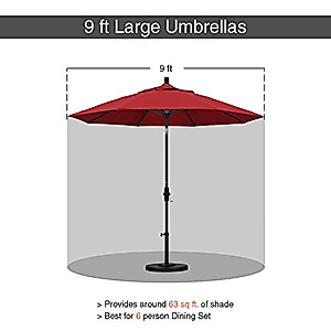 California Umbrella 9' Round Aluminum Market Umbrella, Crank Lift, Collar Tilt, Bronze Pole, Red Olefin