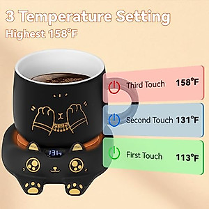 PUSEE Mug Warmer with Mug, Cute Coffee Warmer for Desk Coffee Cup Warmer Auto Shut Off, Electric Candle Warmer with 3 Temp Settings,Coffee Warmer with Cup Set Coffee Gifts Birthday Gift Office Gifts
