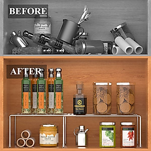 GEDLIRE Kitchen Cabinet Expandable Shelf Organizers Set of 2, Adjustable Metal Wire Pantry Storage Shelves, Plate Dish Organizer Rack for Cabinets, Cupboard, Counter, Freezer, Countertop, Chrome