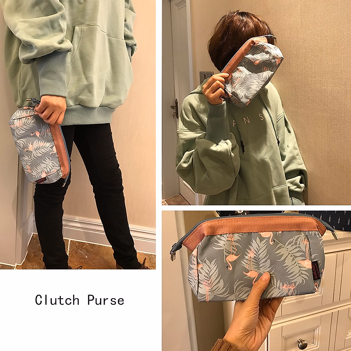 Makeup Bag/Travel Cosmetic Bags/Brush Pouch Toiletry Kit Fashion Women Jewelry Organizer with Zipper Flamingo Make-up Carry Case Pencil Holder Portable Cube Purse (Light Blue)