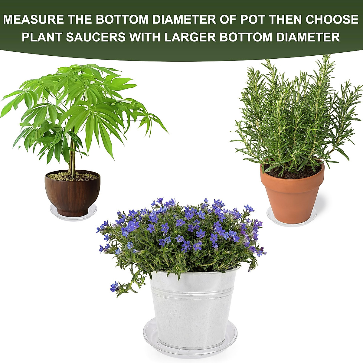 3unshine 24 Pack Plant Saucer, 6 8 10 12 Inch Durable Plastic Plant Water Tray, Black Round Plant Pot Saucers, Flower Drip Tray for Indoor Outdoor Garden