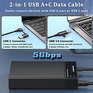 Tccmebius External Hard Drive Enclosure USB 3.0 to SATA Docking Station for 2.5 3.5 Inch SATA I/II/III HDD SSD with USB A/C Cable, Up to 20TB, Support UASP Automatic Sleep Function, Tool-free (TCC-S8)