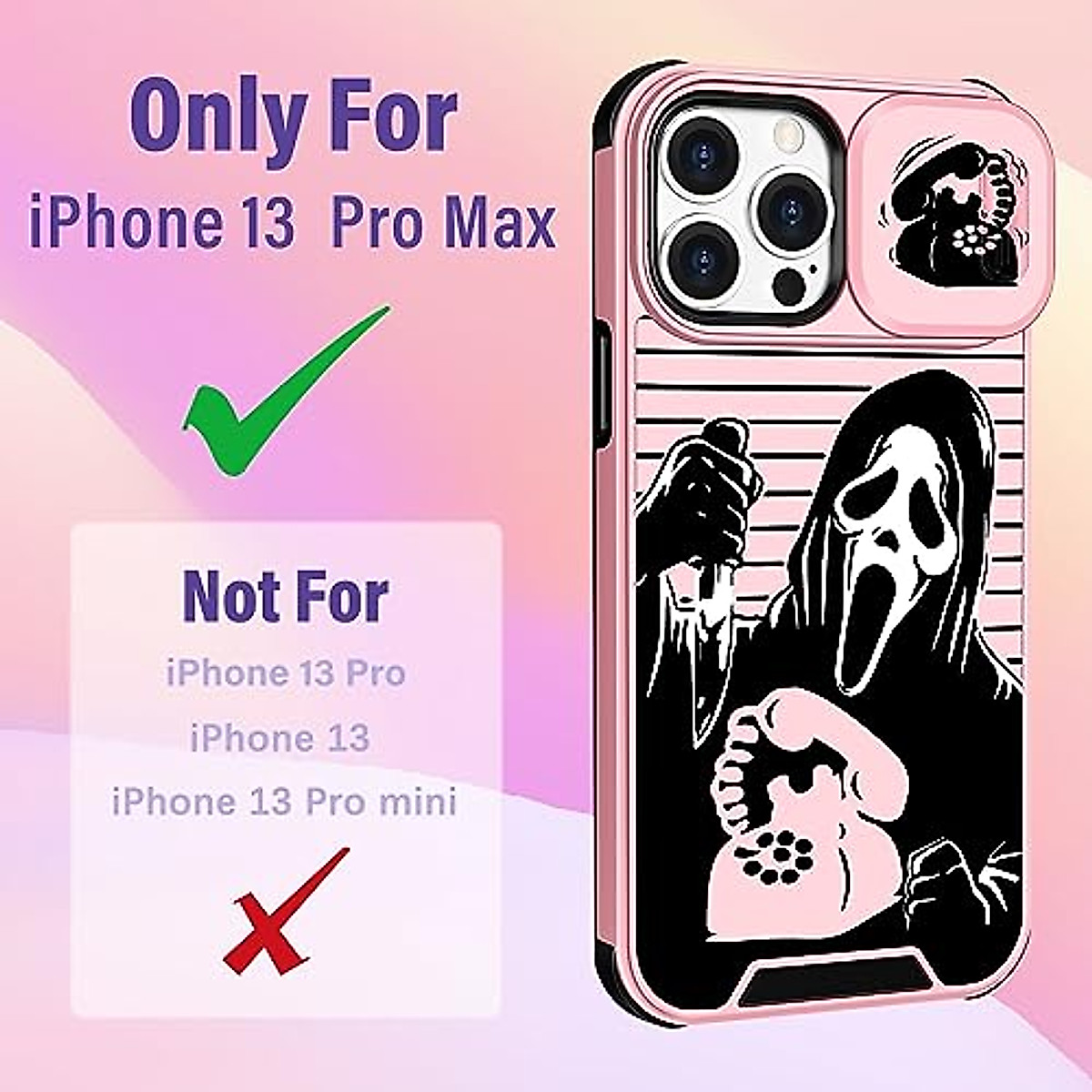 oqpa for iPhone 13 Pro Max Phone Case Cute Cartoon Phone Case for Women Girly Girl Cool Kawaii Funny 13 ProMax Case with Camera Cover+Ring Holder for Apple iPhone 13 Pro Max 6.7'', Telephone Skull
