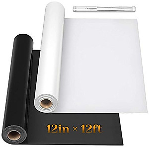 12" x 24ft Heat Transfer Vinyl Rolls, Flasoo 2 Rolls Black and White HTV Iron on Vinyl for Shirts, Compatible with Cricut, Cameo, Heat Press Machines, Sublimation (12 Inches by 12 Feet Per Roll)