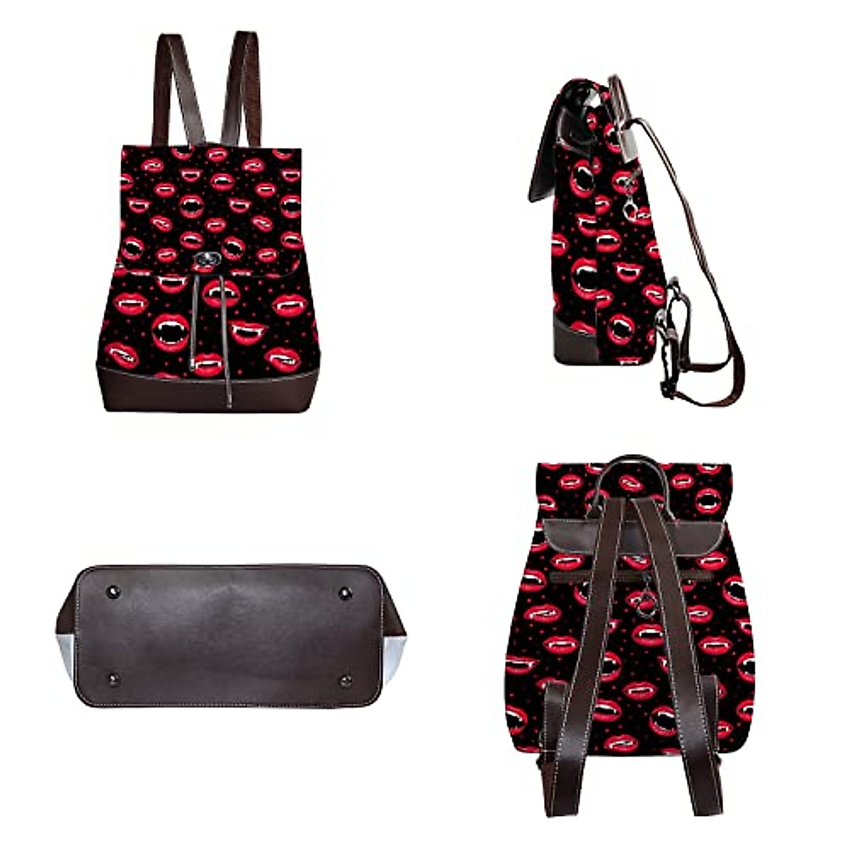 Backpack Purse for Women Vampire Mouth Fashion Travel Backpack Leather Rucksack Shoulder Bag for School Work