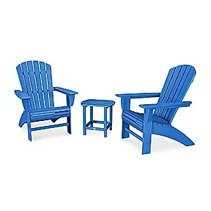 POLYWOOD Nautical 3-Piece Curveback Adirondack Chair Set with Side Table