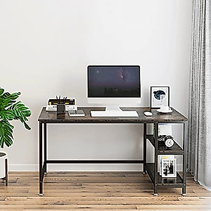 YOLEO Home Office Desk with 2 Storage Shelves on Left or Right 47.2 Inch Industrial Style Computer Desk Compact Home Office Workstation Rustic Brown