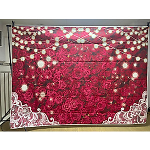BINQOO 7x5ft Valentine's Day Red Rose Photography Backdrop Red Floral Wall Background Wedding Bridal Shower Women Party Red Flowers Wall Background Girls Birthday Party Supplies