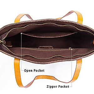 CENUNCO Genuine Leather Tote Bag for Women Purses and Handbags Vintage Work Tote Designer Shoulder Bag Soft Cowhide Purse with Zipper (DarkBrown-BrownHandle)