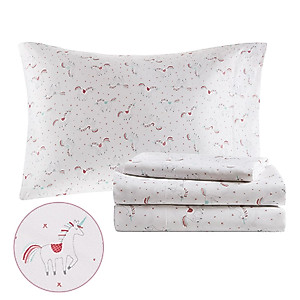 MI ZONE KIDS Bedding Set, Alicia Unicorn Full Comforter Set with Sheet, 8 Piece, White, All Season, Fun, Whimsical Metallic Rainbow