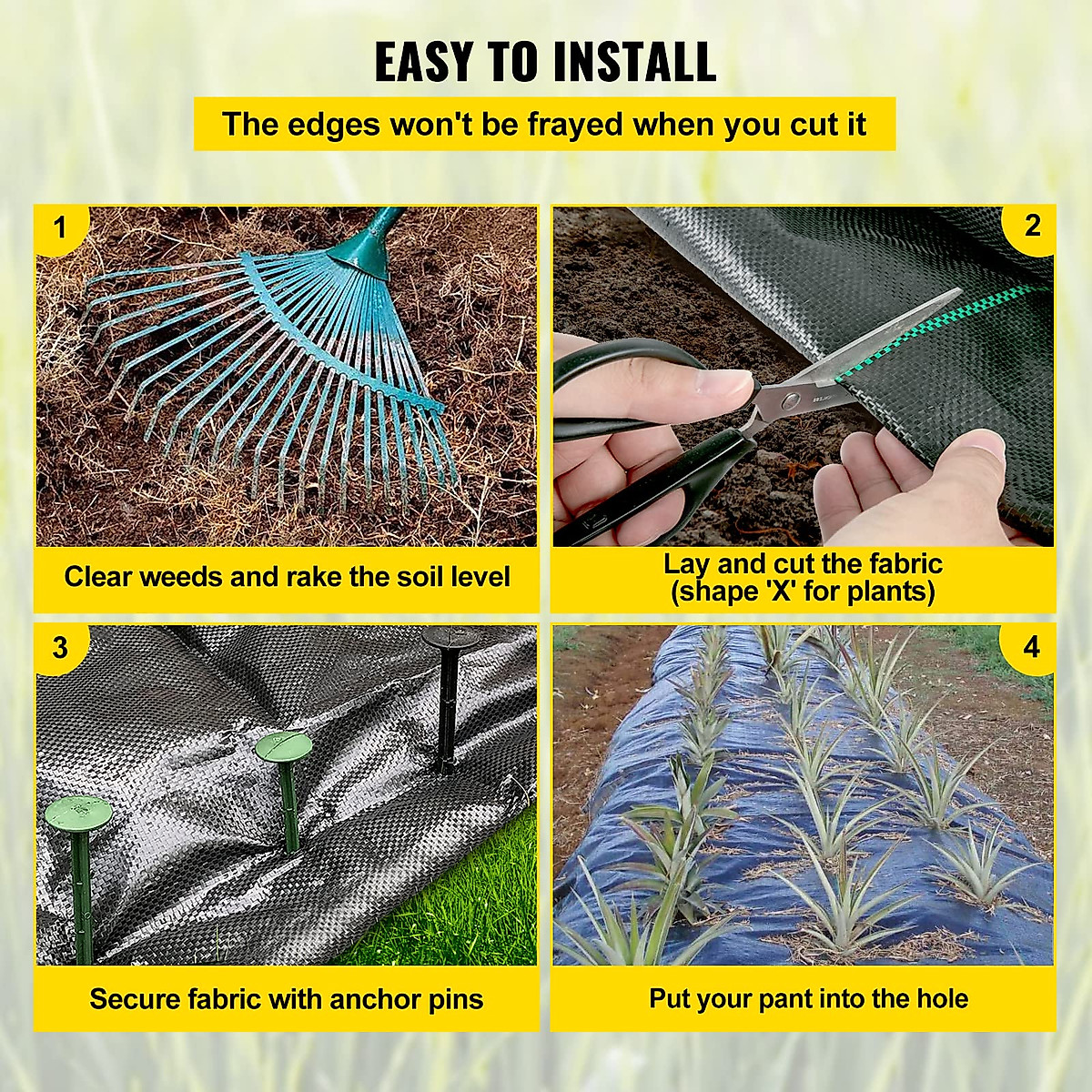 VEVOR Weed Fabric Barrier Heavy Duty, 3x300 FT, 5.8oz Weed Blocker Fabric, Woven Landscape Fabric, Garden Fabric Weed Barrier, Weed Control Fabric Ground Cover, Geotextile Fabric, Gardening Mat, Black