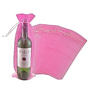 Wuligirl 20pcs Drawstring Organza Wine Bottle Bag 5.5 by 14.5 Inch Pink Wrapping Gift Bags Baby Shower Wedding Favors Party Charcoal Reusable Pouches Package Bags(20pcs Pink)