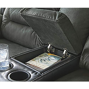 Signature Design by Ashley Earhart Faux Leather Manual Double Reclining Loveseat with Storage Console, Gray & Black