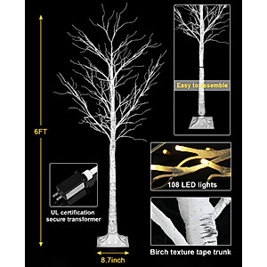 CUJGT Lighted Tree, 6 Ft 128 Led Birch Tree with Fairy Lights for Decoration Inside Outside, Birch Tree with Led Lights for Christmas Halloween Holiday Wedding Home Room Decor
