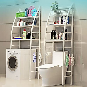 BKGDO Washer Storage Frames Floor Standing for Over Toilet,Wrought Iron Washinghine Rack,3-Tier Balcony Drum Washinghine Shelf,Bathroom Storage Unit,Practical Shelf Bathroom/White