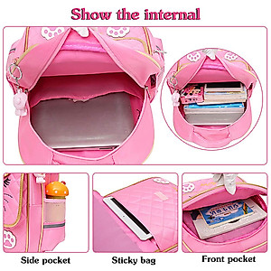 Chamqueen Cute Cat Face Bowknot School Backpack Kids School Bookbag Princess Backpack for Girls Students Pink