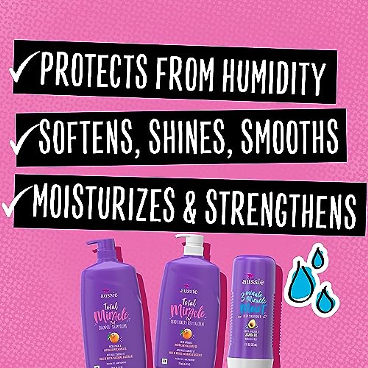 Aussie Total Miracle Shampoo, Conditioner and 3 Minute Miracle Deep Conditioner Hair Treatment Bundle, Infused with Apricot and Australian Macadamia Oil, Paraben Free