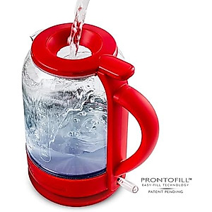 OVENTE Electric Glass Kettle 1.5 Liter 1500W Instant Hot Water Boiler Heater with ProntoFill Tech, Boil-Dry Protection, Automatic Shut Off, Fast Boiling for Tea & Coffee, Red KG516R
