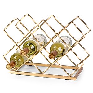 Drincarier Countertop Wine Rack - 10 Bottle Freestanding Modern Gold Metal Small Wine Rack - Tabletop Wine Holder Stand for Cabinet, Pantry, Wine Bottle Storage……