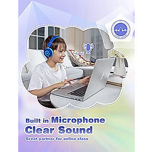 Link Dream Kids Bluetooth Headphones with Microphone for School On-Ear Headphone Toddler Children Wireless Headphone Headset with LED Lights Compatible with Cellphone/Computer/Tablet/iPad (Blue)