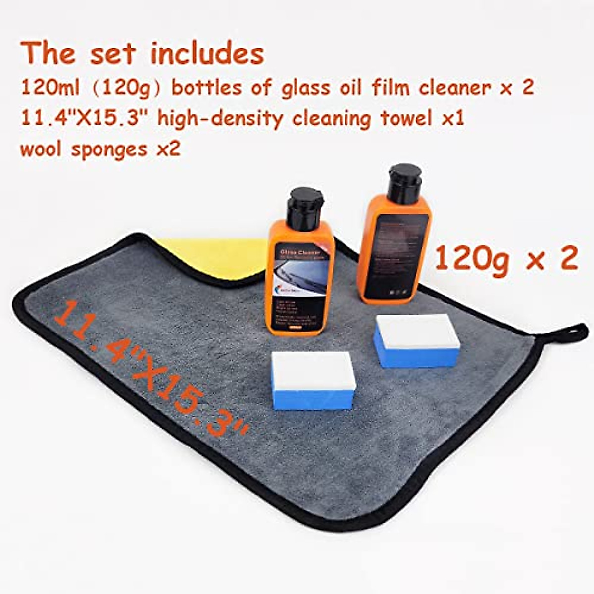 2PCS Car Glass Oil Film Cleaner 240g with Microfiber Towel and Sponge,Glass Film Removal Paste,Car Windshield Oil Film Cleaner for Auto and Home Eliminates Coatings to Restore Glass to Clear