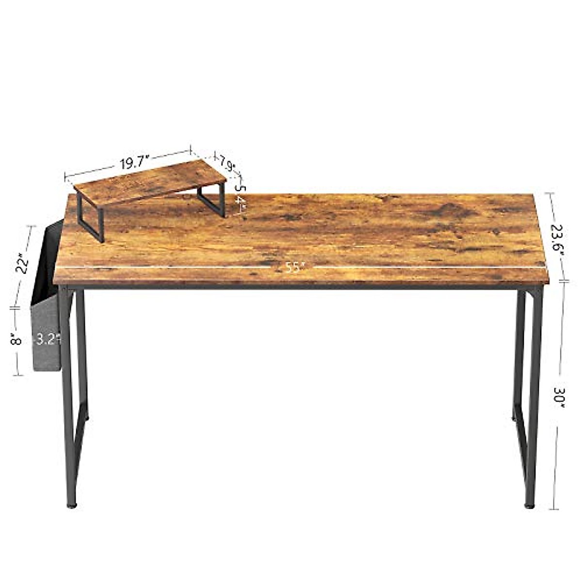Cubiker 55 Inch Computer Writing Desk for Home Office, Study Work Table with Small Monitor Stand and Storage Bag, Easy to Assemble