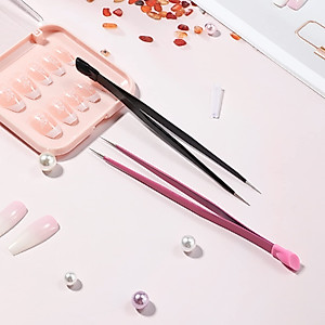 NUOMI 2 Pcs/Set Straight Nail Tweezers Probe Tips Metal Tweezers with Silicone Pressing Head for Nail Art, Picking Gems Rhinestones Acrylic Gel Stickers Eyelash Extensions