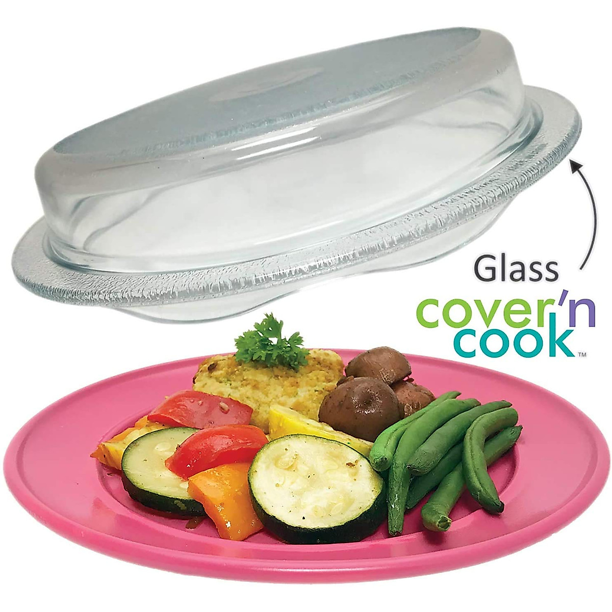 Cuchina Safe 2-in-1 Cover ‘n Cook Vented Glass Microwave Plate Cover and Baking Dish; Easy to Grip for Baking and Serving