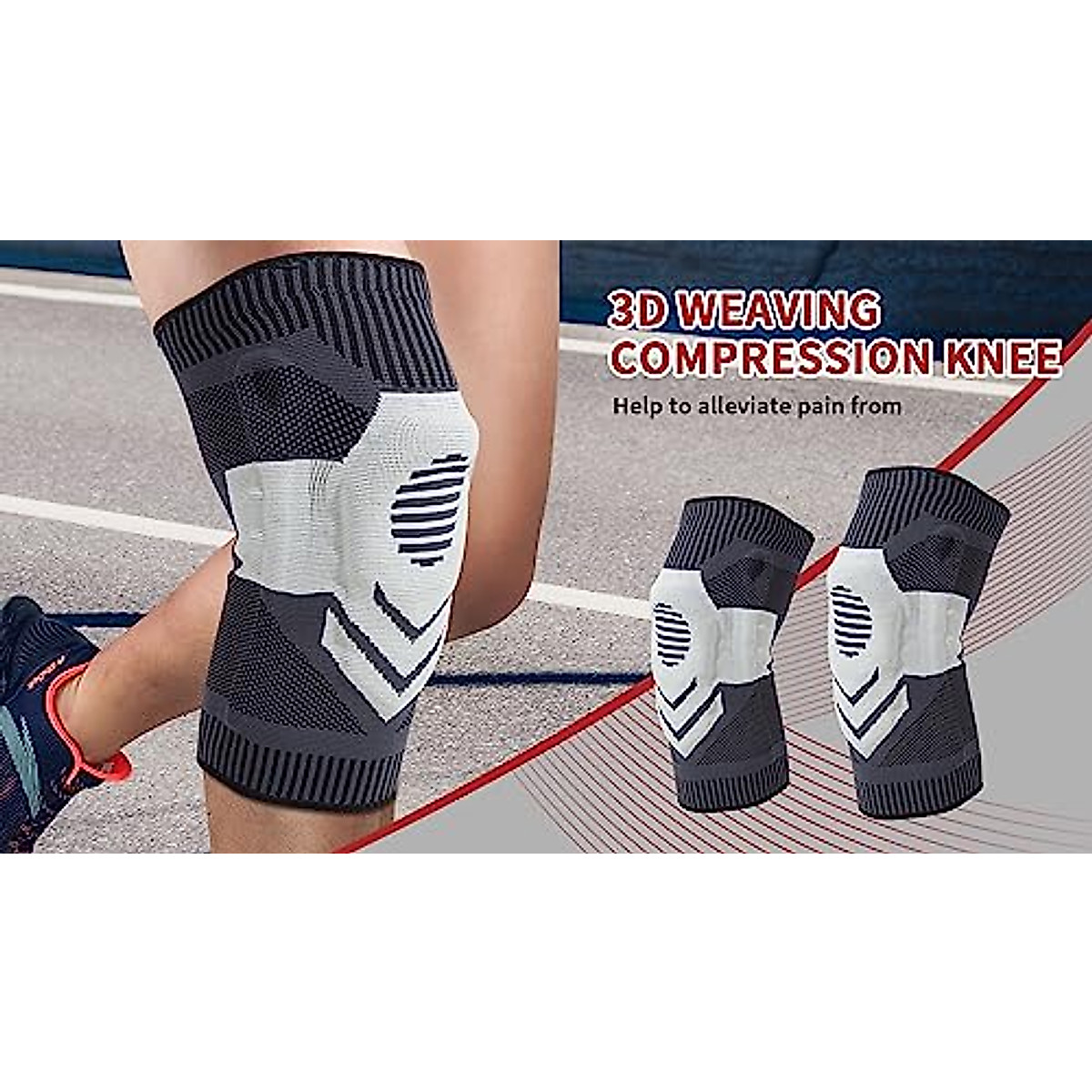 Knee Braces for Knee Pain, 2 Pack Knee Brace, Knee Compression Sleeve, Knee Support with Side Stabilizers & Patella Gel Pad for Workout, Knee Pain Relief, Arthritis, Weight Lifting，Football，Basketball