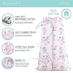 The Peanutshell Wearable Blanket Sleep Sack for Baby Girls, Solid & Pink Floral, Sizes up to 12 Months (Medium/Large)