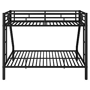Twin XL Over Queen Bunk Bed for Boys/Girls/Teens/Adults, Heavy-Duty Metal Bunk Beds Frame with 2 Ladders & High Guardrails, Under Bed Storage Space, Noise Reduced, No Box Spring Needed,Black