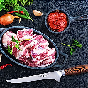TUO Boning Knife - Razor Sharp Fillet Knife - High Carbon German Stainless Steel Kitchen Cutlery - Pakkawood Handle - Luxurious Gift Box Included - 7 inch - Fiery Phoenix Series