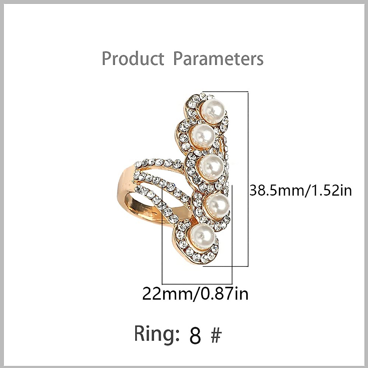 Boho Layered CZ Pearl Statement Ring for Women Cubic Zirconia Imitation Pearls Golden Finger Rings Comfort Fit Dainty Birthday Wedding Anniversary Mother's Day Jewelry Gift Size 8