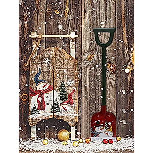 Kilipes Snow Shovel Decor Christmas Decoration, 23 X 5 Inch Small Garden Shovel with Metal Scoop and Wood D Handle Mini Shovel for Kids with Rustic Snowman Pattern (Snowman)