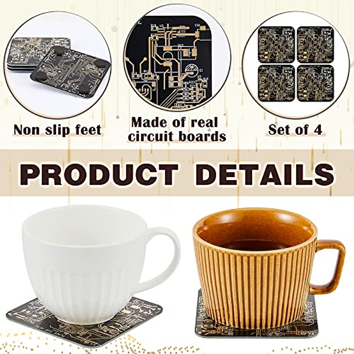 4 Pcs Circuit Board Coasters PCB Coasters Immersion Gold Circuit Board Coasters for Drinks PCB-Design Coasters for Men Funny Drink Coasters for Party Bar Office Gamer Geek Men Nerd Engineer Gifts