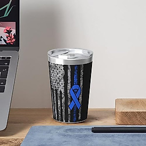 12oz Tumbler Colon Cancer Awareness America Flag Stainless Steel Cup With Straw And Lid Spill Proof Bulk Double Wall Vacuum Reusable Water Tumblers For Cold Hot Drink