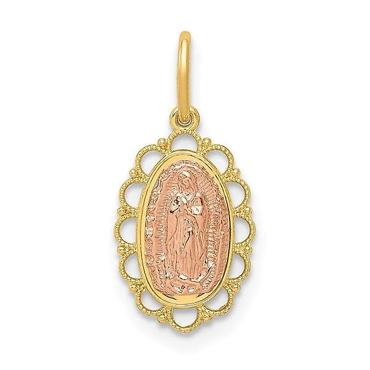 IceCarats 14K Two Tone Gold Our Lady of Guadalupe Virgin Mary Necklace Virgencita Maria Rosa Pendant Catholic Christian Holy Mother Medallion Charm Only